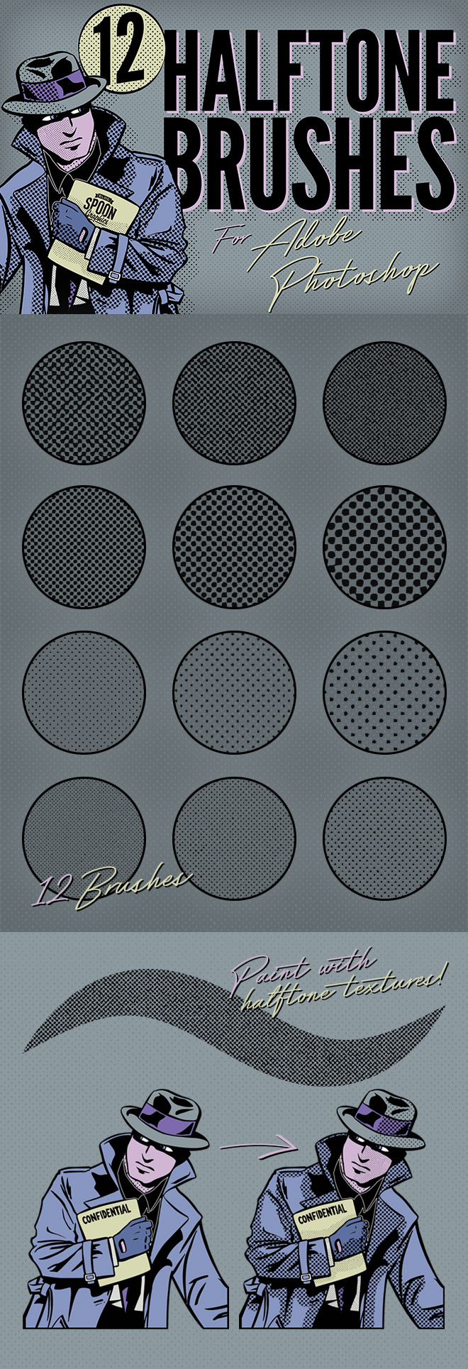 12 Halftone Texture Brushes For Adobe Photoshop