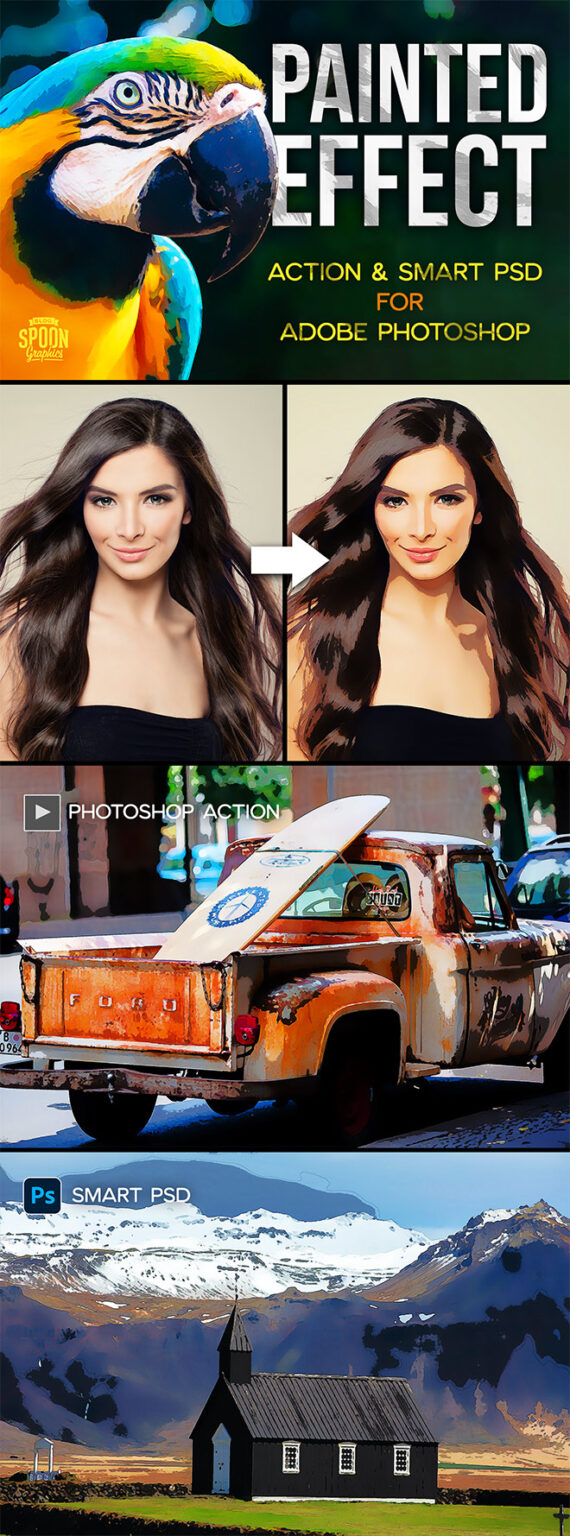 Painted Effect Photoshop Action and Smart PSD
